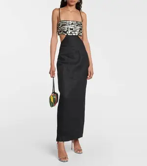 Staud Jada Embellished Linen Maxi Dress