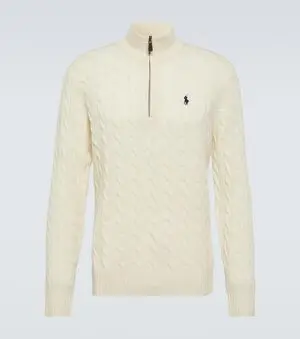 Polo Ralph Lauren Cable-knit Wool And Cashmere Quarter Zip Sweater - White