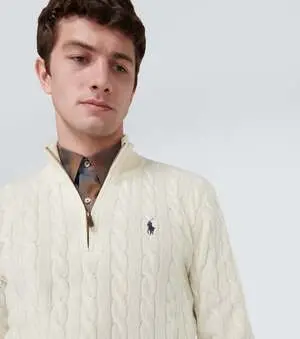 Polo Ralph Lauren Cable-knit Wool And Cashmere Quarter Zip Sweater - White