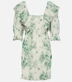 GANNI Pleated Georgette Minidress - Green