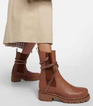 Rene Caovilla Chelsea Leather Ankle Boots - Brown