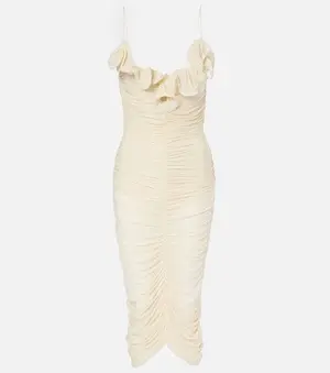Magda Butrym Semi-sheer Ruched Jersey Midi Dress - Beige