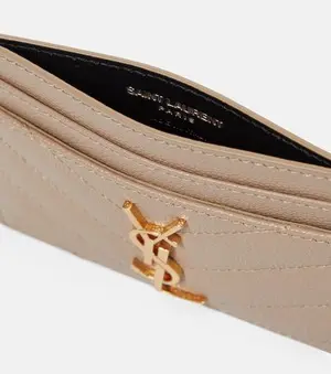 Saint Laurent Monogram Leather Card Holder - Beige