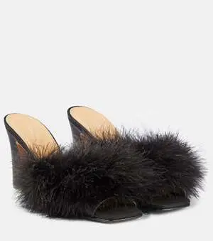 MAISON MARGIELA Feather-embellished Mules - Black