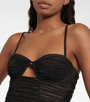 SELF-PORTRAIT Mesh Ruched Swimsuit