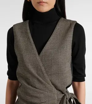 Max Mara Adige Houndstooth Wool-blend Wrap Top