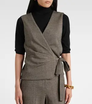 Max Mara Adige Houndstooth Wool-blend Wrap Top
