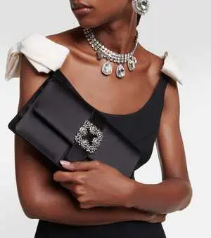 Manolo Blahnik Capri Embellished Satin Clutch - Black