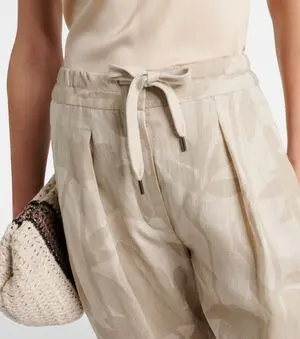 Brunello Cucinelli Printed Linen Tapered Trousers