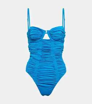 SELF-PORTRAIT Ruched One-piece Swimsuit - Blue