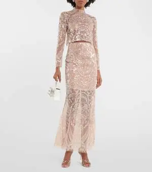 SELF-PORTRAIT Embellished Flared Maxi Skirt