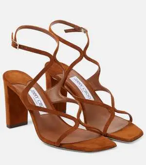 JIMMY CHOO Azie 85 Suede Sandals - Brown