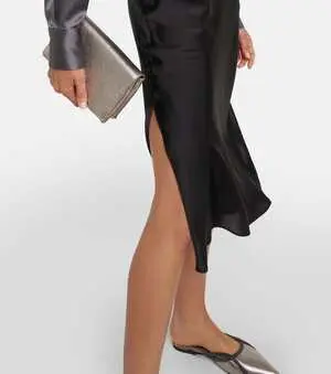 Brunello Cucinelli Satin Midi Skirt - Black