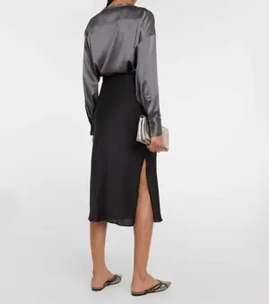 Brunello Cucinelli Satin Midi Skirt - Black