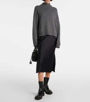 Brunello Cucinelli Satin Midi Skirt - Black