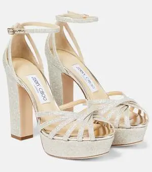 JIMMY CHOO Isra Glitter Platform Sandals - Metallic