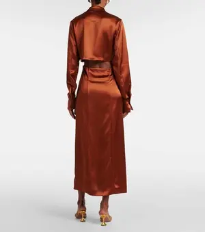 Galvan Hock Gathered Satin Midi Dress