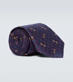 Gucci Gg Jacquard Silk Neck Tie - Blue