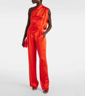 THE SEI High-rise Silk Satin Wide-leg Trousers