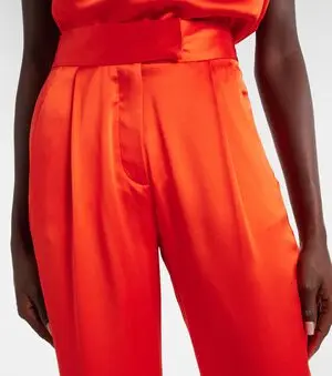 THE SEI High-rise Silk Satin Wide-leg Trousers
