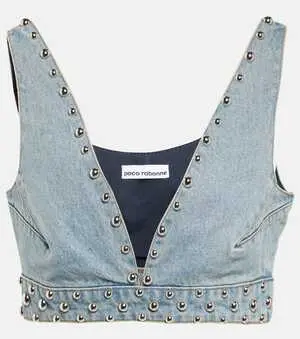 Rabanne Stud-embellished Denim Bra Top
