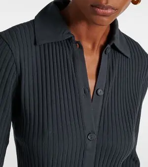 Vince Ribbed-knit Cotton-blend Polo Pullover - Grey