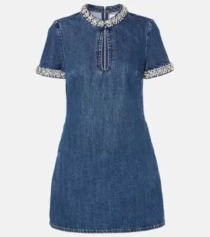 SELF-PORTRAIT Crystal-embellished Denim Minidress