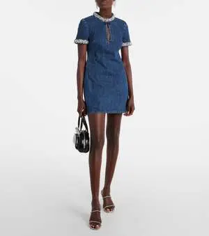 SELF-PORTRAIT Crystal-embellished Denim Minidress