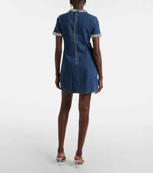 SELF-PORTRAIT Crystal-embellished Denim Minidress