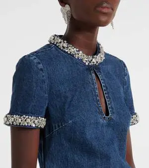 SELF-PORTRAIT Crystal-embellished Denim Minidress