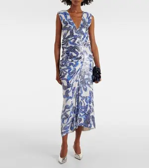 Dries Van Noten Sequined Draped Midi Dress