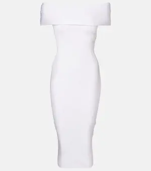 MUGLER Ribbed-knit Off-shoulder Midi Dress