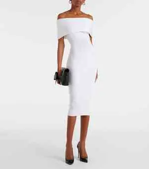MUGLER Ribbed-knit Off-shoulder Midi Dress