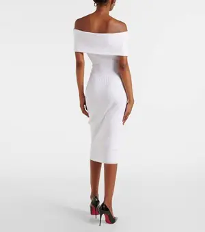 MUGLER Ribbed-knit Off-shoulder Midi Dress