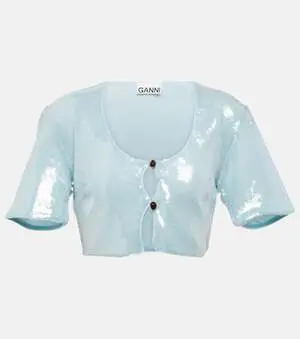 GANNI Sequined Crop Top - Blue