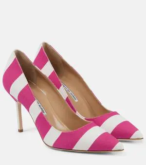 Manolo Blahnik Manolo Blahnik BB 90 Striped Canvas Pumps Pink