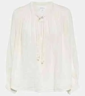 Velvet By Graham & Spencer Tie-neck Cotton Blouse - White