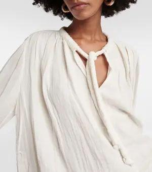 Velvet By Graham & Spencer Tie-neck Cotton Blouse - White