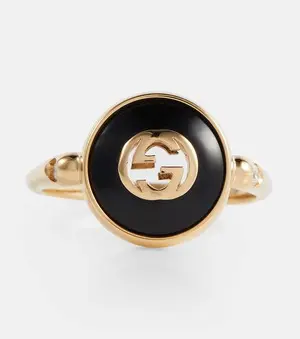Gucci Interlocking G Onyx And Diamond Ring - Gold