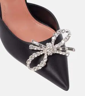 Amina Muaddi Rosie Satin Slingback Pumps With Crystal Embellishment