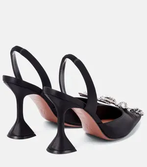 Amina Muaddi Rosie Satin Slingback Pumps With Crystal Embellishment