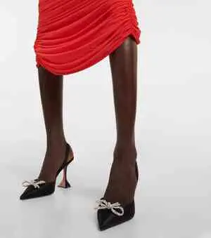 Amina Muaddi Rosie Satin Slingback Pumps With Crystal Embellishment