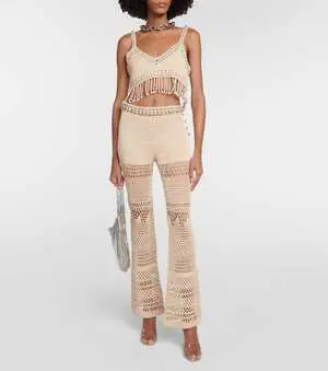 Rabanne Embellished Crochet Cotton Flared Pants