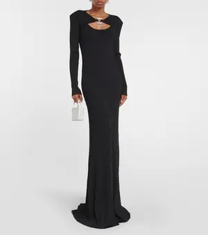 David Koma Embellished Ribbed-knit Gown