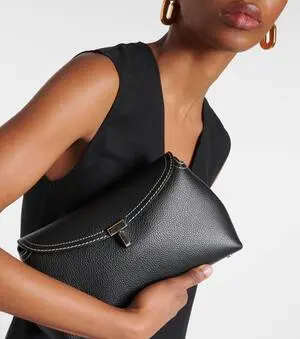 TOTEME T-lock Small Leather Clutch - Black