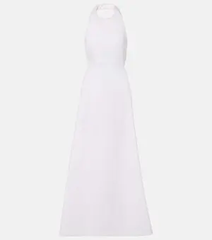 ADRIANA DEGREAS Halterneck Cotton-blend Maxi Dress - White