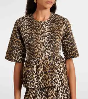 GANNI Leopard-print Cotton Top