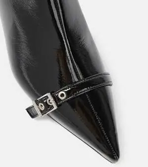 GANNI Buckled Faux Leather Pointed Toe Ankle Boots