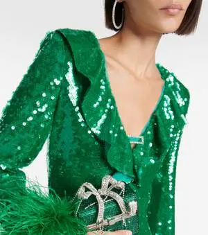 SELF-PORTRAIT Feather-trimmed Sequined Midi Dress