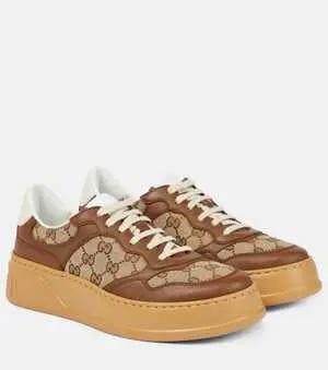 Gucci Gg Canvas Leather-trimmed Sneakers